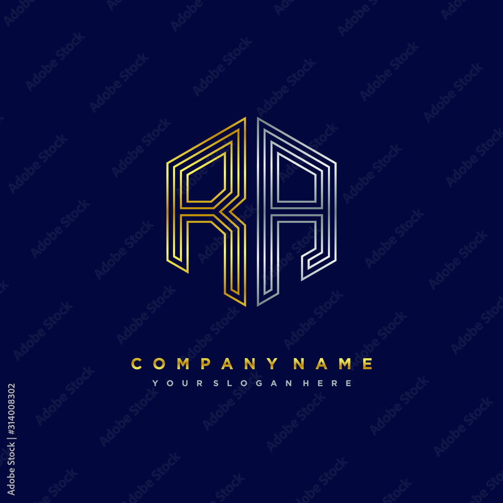Vetor de Initial letter RA, minimalist line art monogram hexagon logo ...