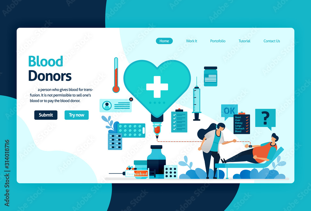 Vector flat illustration template of Blood donation and Charity. June ...