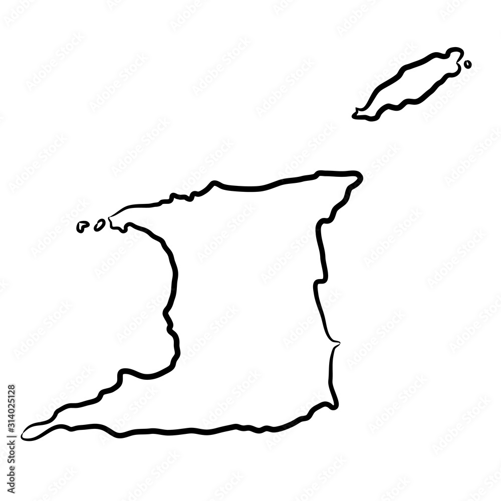 Trinidad and Tobago map from the contour black brush lines different ...