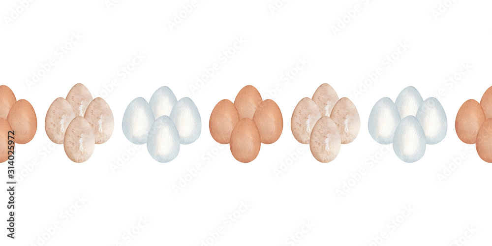 Watercolor borders with poultry, chickens, roosters and eggs Stock ...