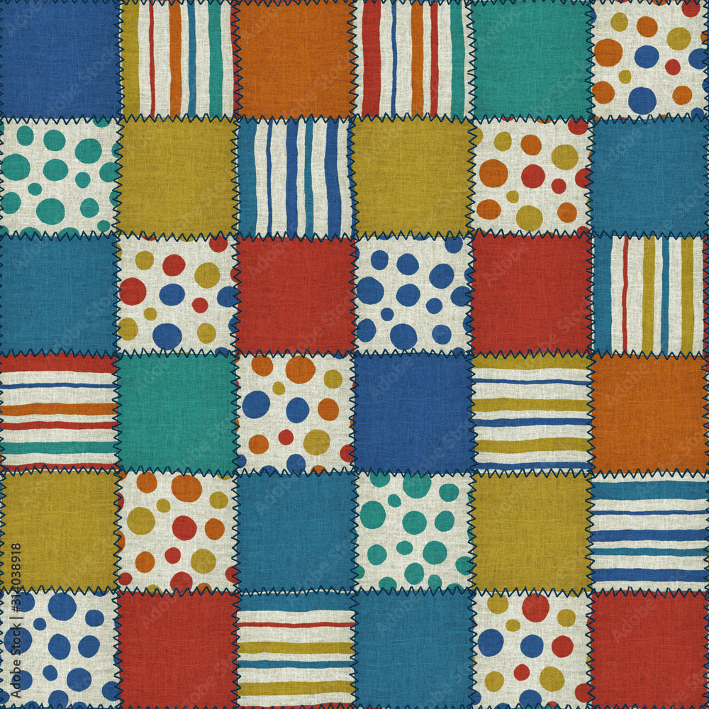 Patchwork quilt seamless texture, fabric texture, 3d illustration Stock ...