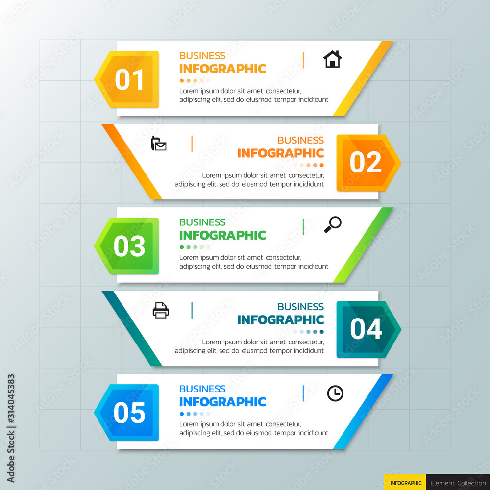 Infographics template 5 options with rectangle banner, can be used for ...