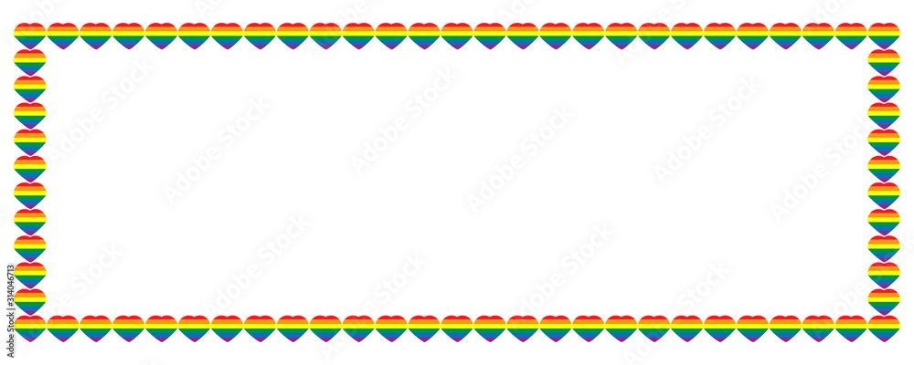 Rainbow flat heart border, frame vector illustration.LGBT symbol. LGBT ...
