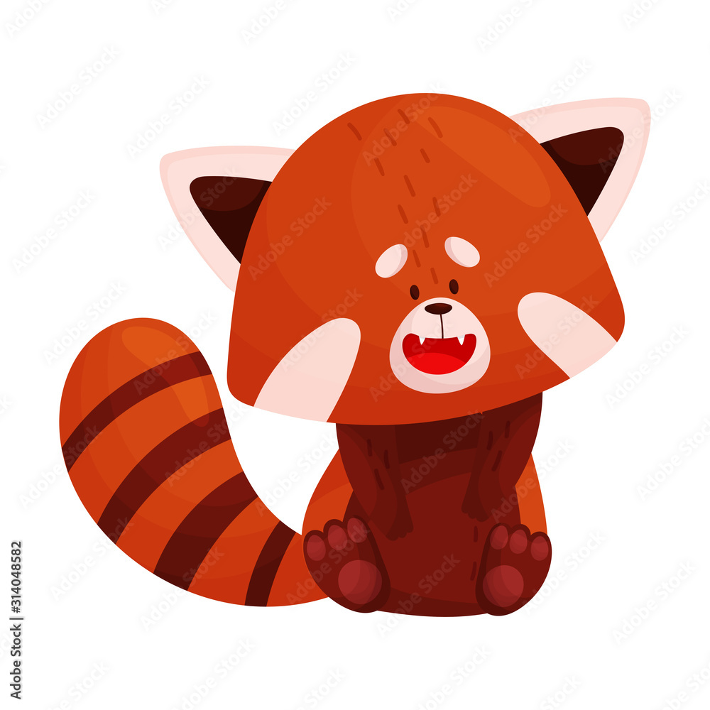 Cartoon Red Panda Character Sitting on the Ground and Smiling Vector ...