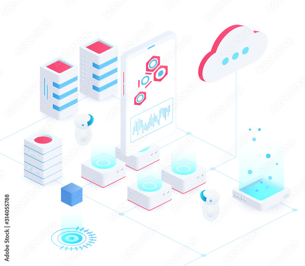 Cloud service isometric vector illustration. Connection and ...
