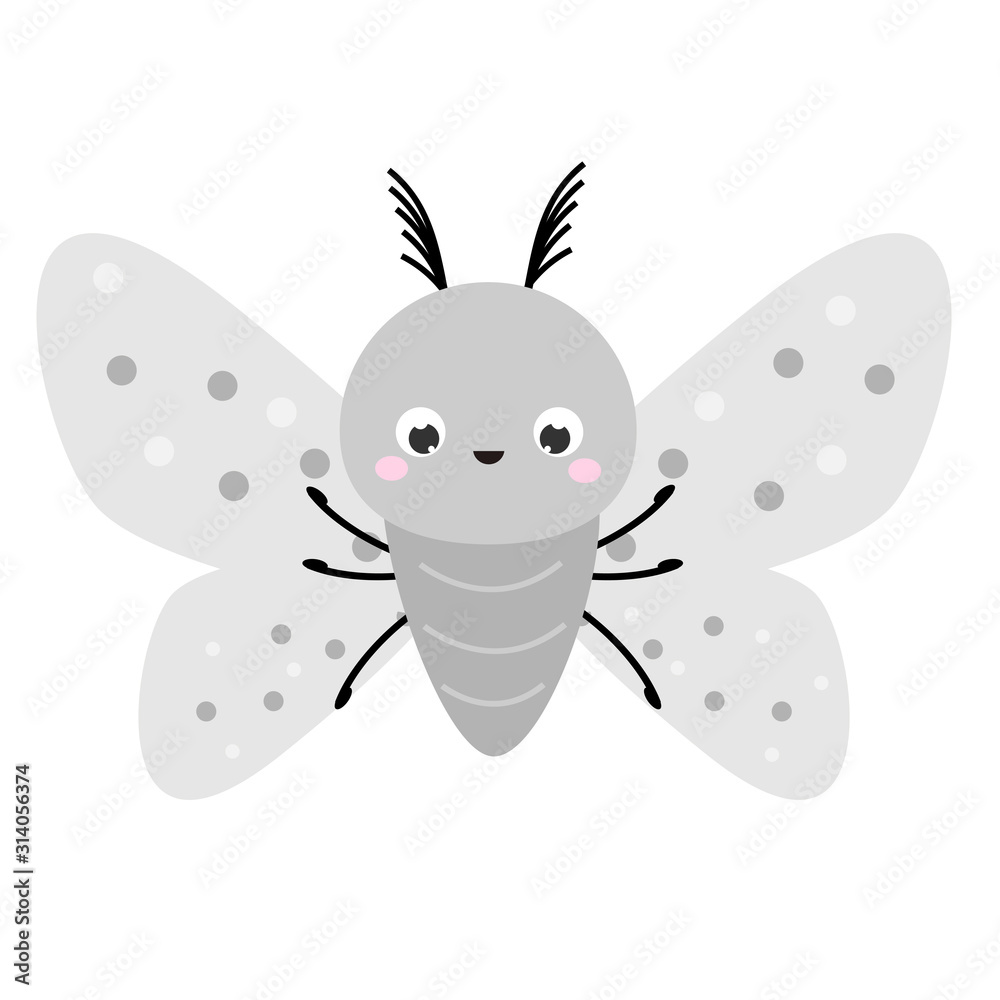 Cartoon moth. Cute insect character. Vector illustration Stock Vector ...