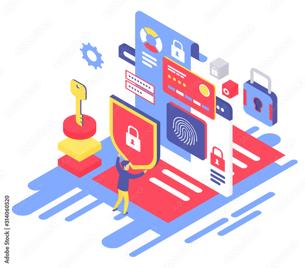 Data protection isometric vector illustration. Authorization ...