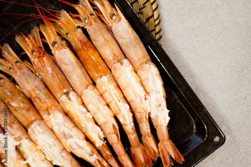 big prawns, seafood, vitamins. the process of cooking shrimp. the ...