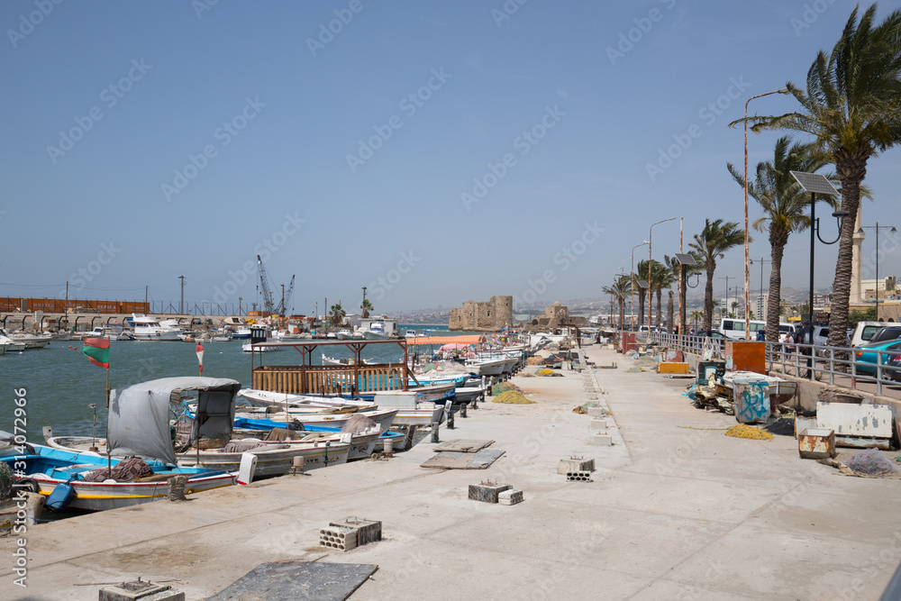 The port. The historic center of Sidon. Sidon is an ancient Phoenician ...