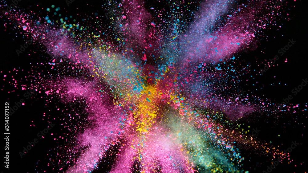 Explosion of colored powder isolated on black background Stock Photo ...