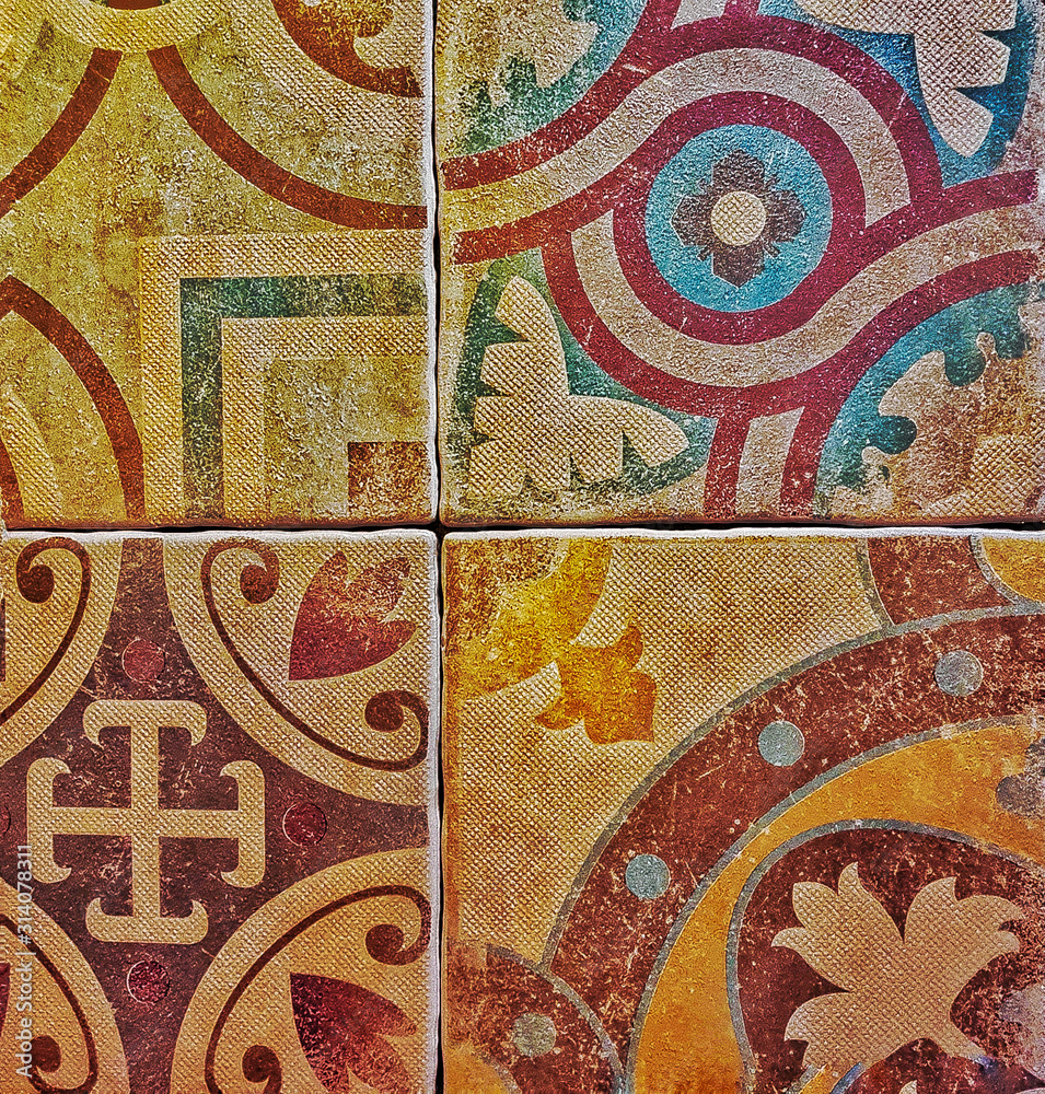 Ceramic tiles with geometric and floral pattern for wall and floor ...