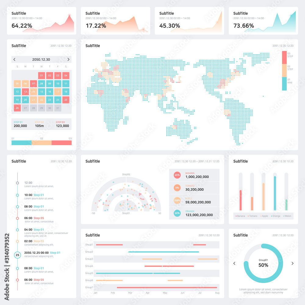 Map and time Dashboard used for status analysis Stock Vector | Adobe Stock