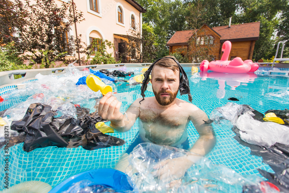 Ecology, plastic trash, environmental emergency and water pollution ...