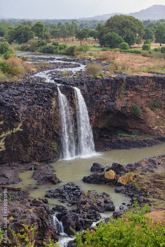 Blue Nile waterfall in dry season with low water flow near Bahir Dar ...