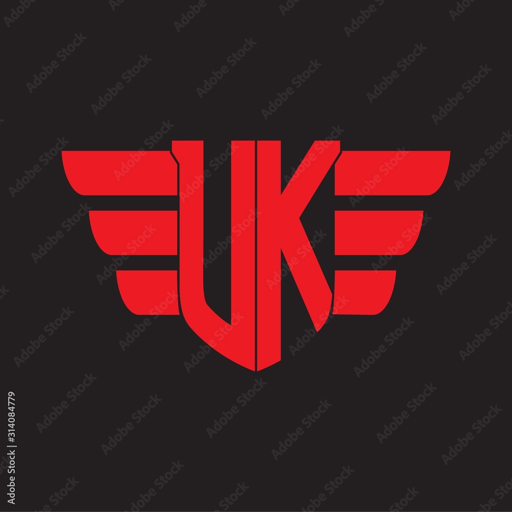 UK Logo monogram with emblem and wings element design template on red ...