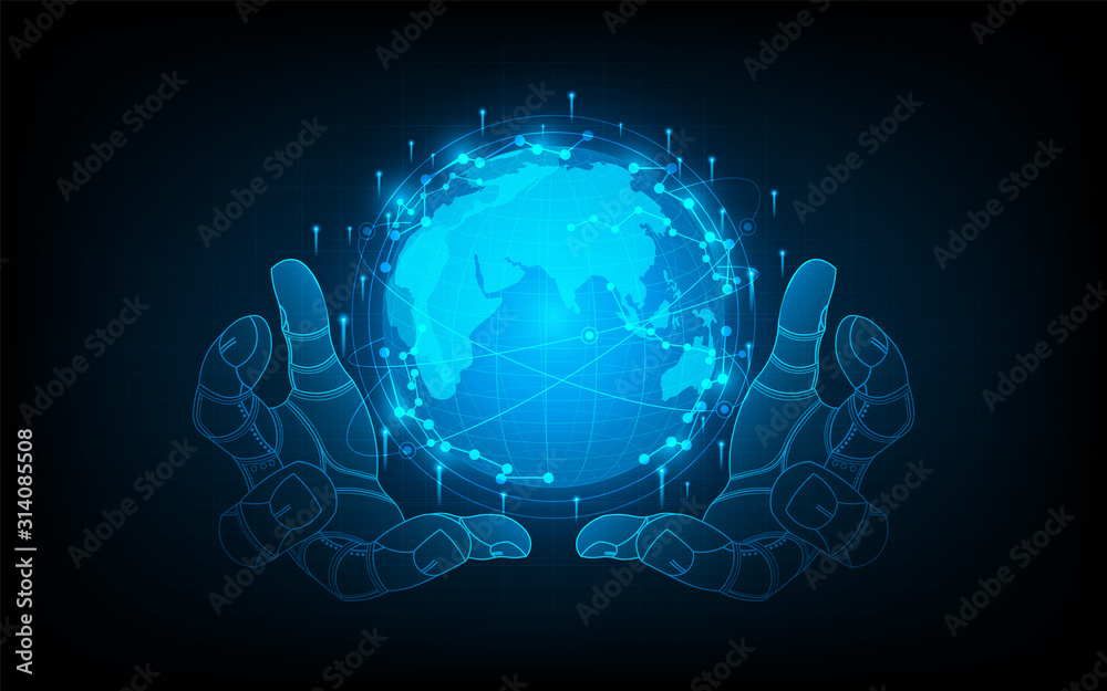 Abstract futuristic hand hold the world with circuit circle.vector and ...
