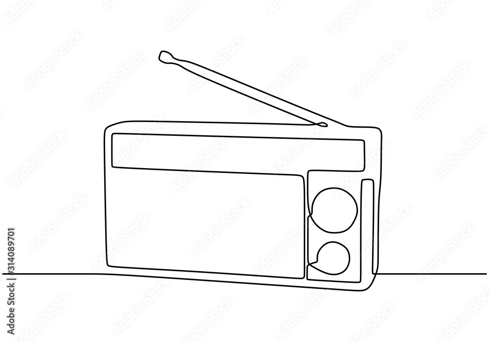 Continuous line drawing vintage radio. Electronic object vector ...