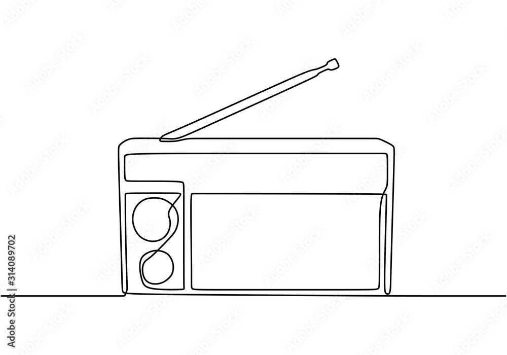 Continuous line drawing vintage radio. Electronic object vector ...