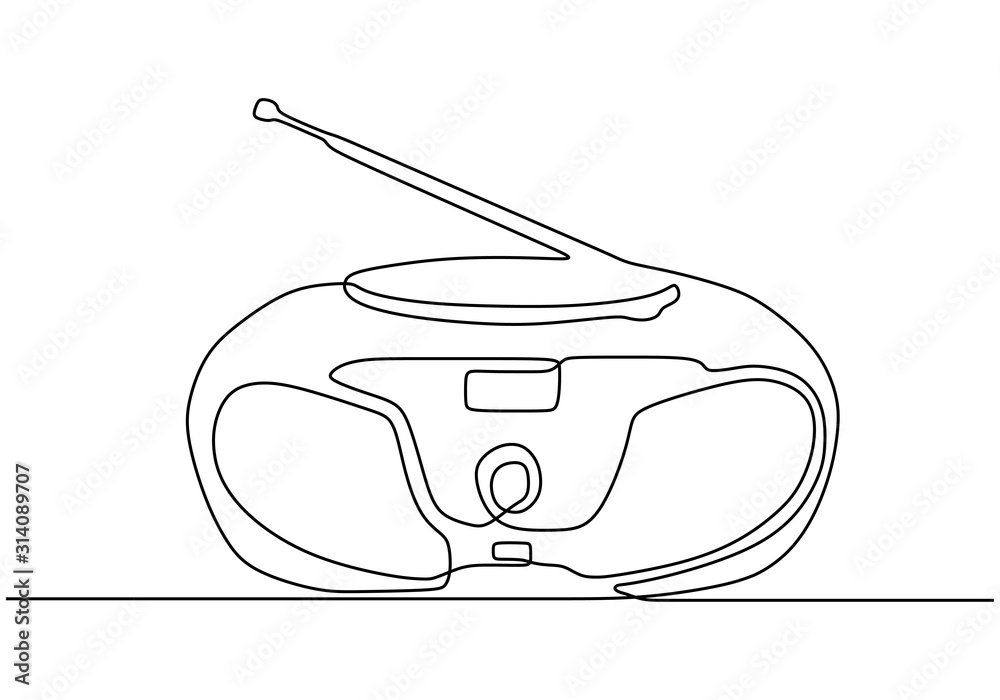 Continuous line drawing vintage radio. Electronic object vector ...