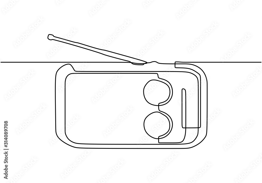 Continuous line drawing vintage radio. Electronic object vector ...
