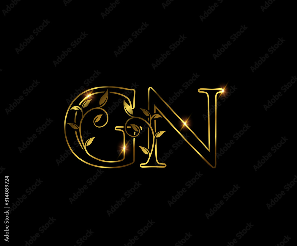 Golden G, N and GN Luxury Letter Logo Icon Stock Vector | Adobe Stock