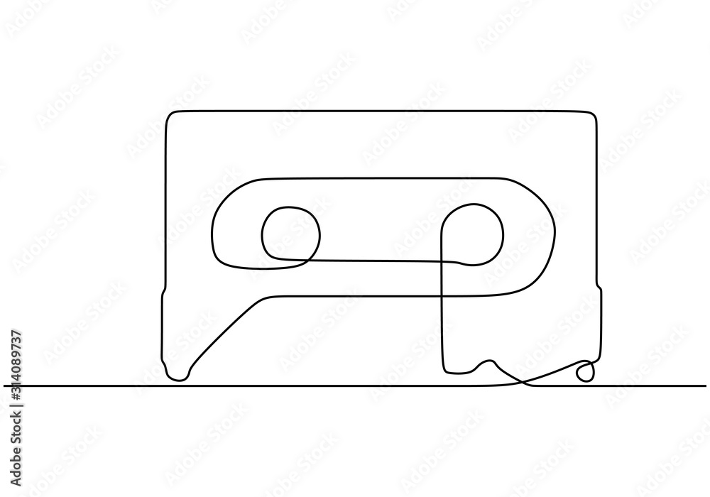 one continuous line drawing cassette tape ribbon vector illustration ...