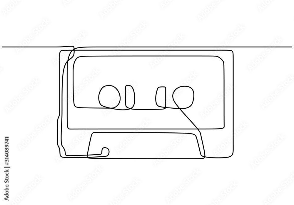 one continuous line drawing cassette tape ribbon vector illustration ...