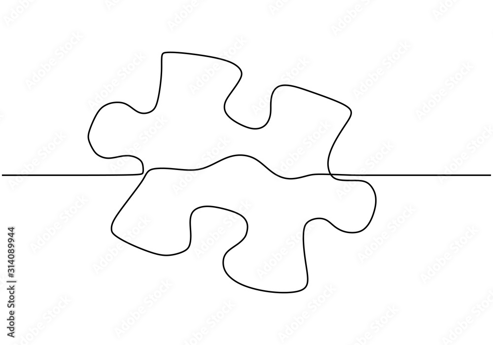 Continuous one line drawing of jigsaw puzzle piece. Vector illustration ...
