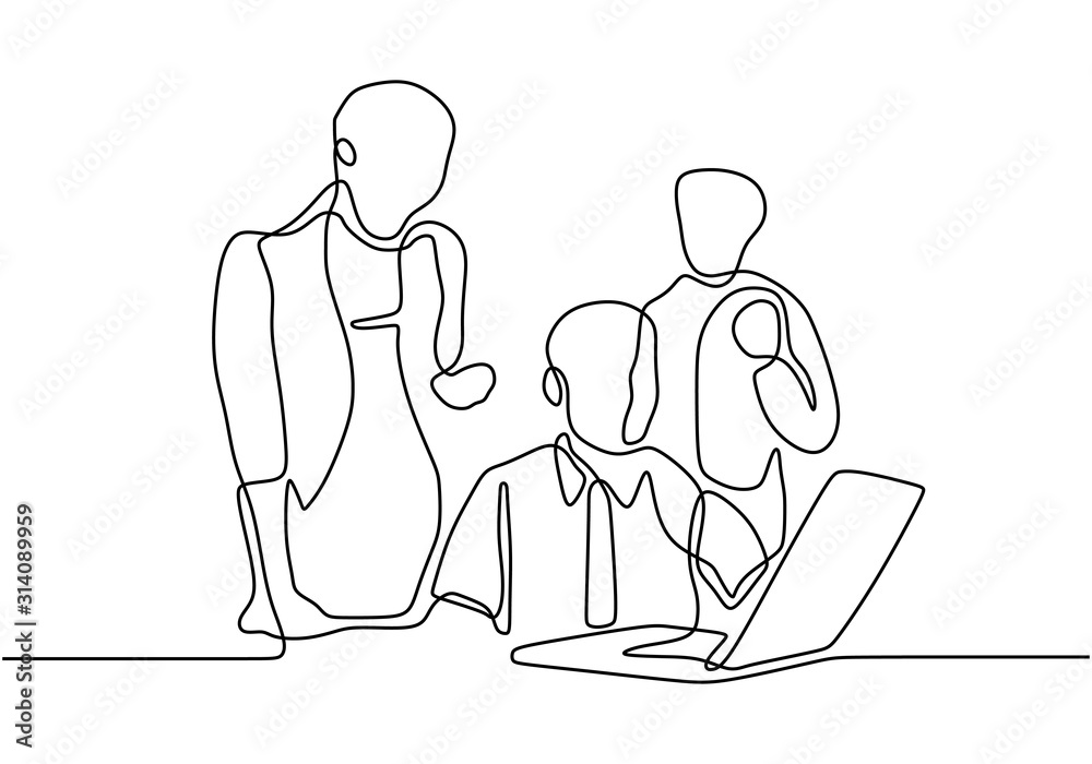 Continuous one line drawing of business meeting and discussion. Three ...