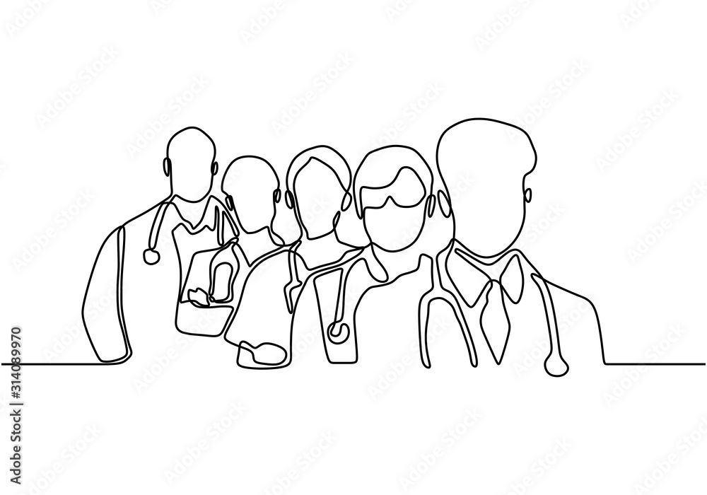continuous vector line drawing of team of doctors. Minimalism design of ...