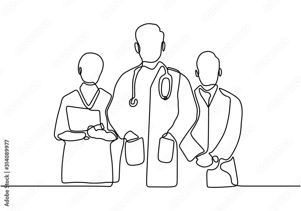 continuous vector line drawing of team of doctors. Minimalism design of ...