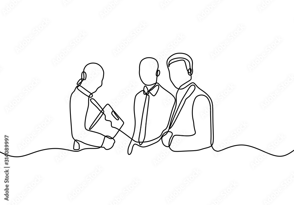 Continuous line drawing of business team workers. One hand drawn sketch ...