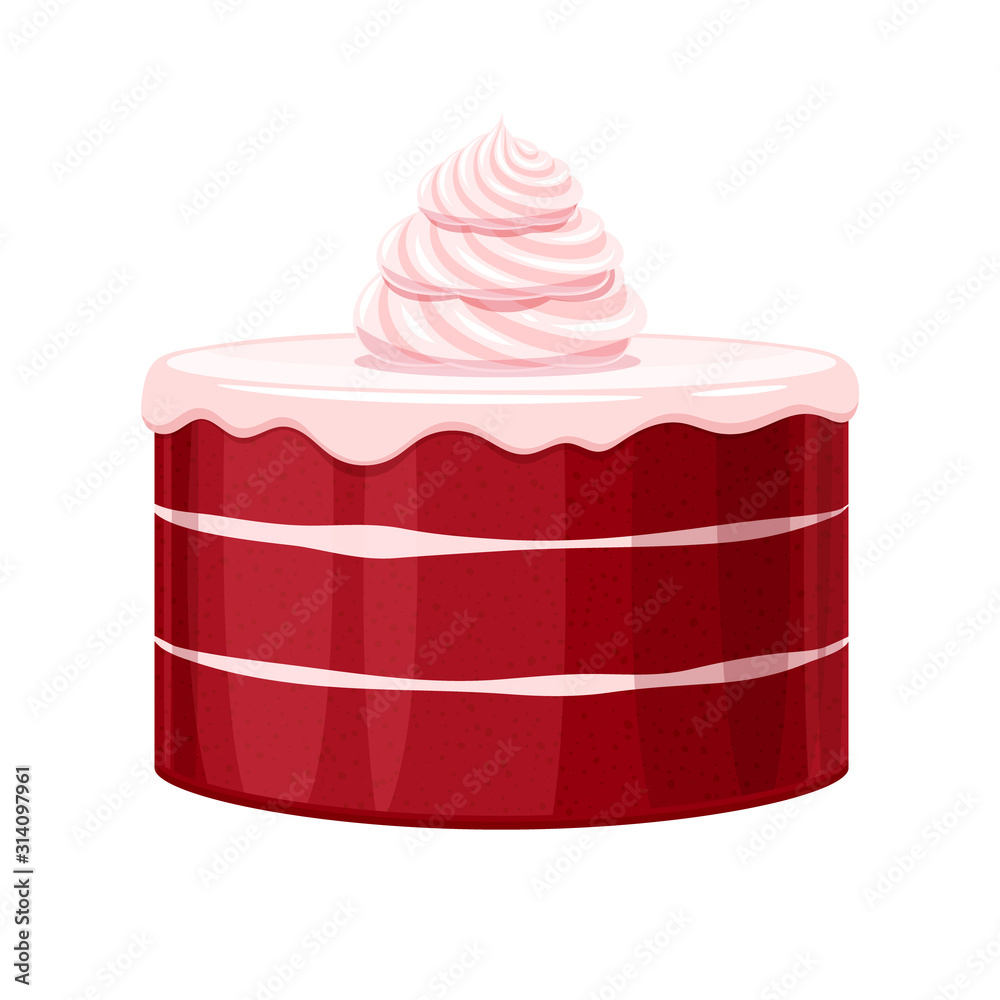 Colorful birthday red velvet cake decorated with cream vector ...