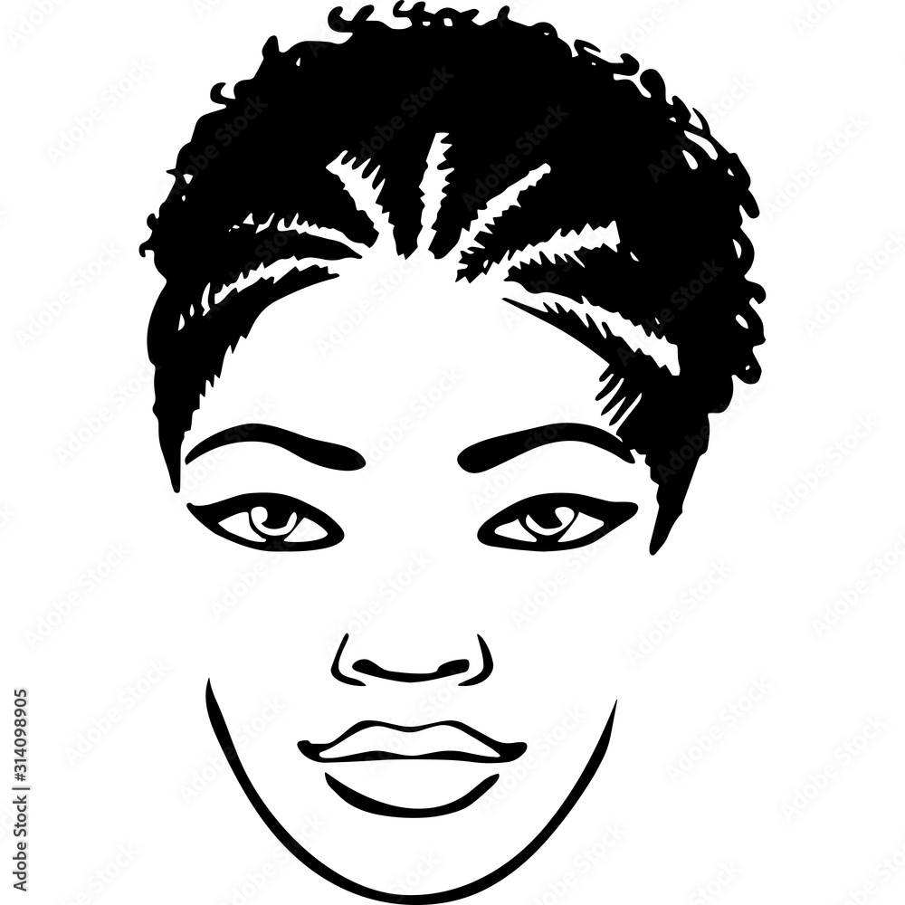 Vetor de Afro Woman with Side-swept Curly Pixie with Cornrows, Braided ...