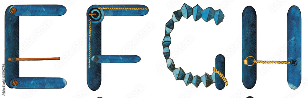 Set of steampunk style letters. Hand painted watercolor alphabet ...