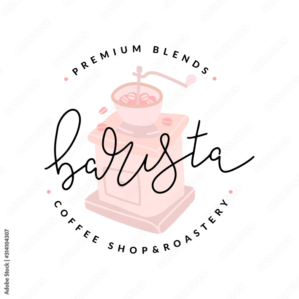 Barista logotype, identity sign for coffee shop or cafe. Modern hand ...