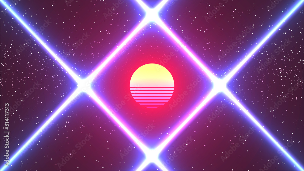 Synthwave abstract background. Retro future 80s backdrop. Neon lights ...