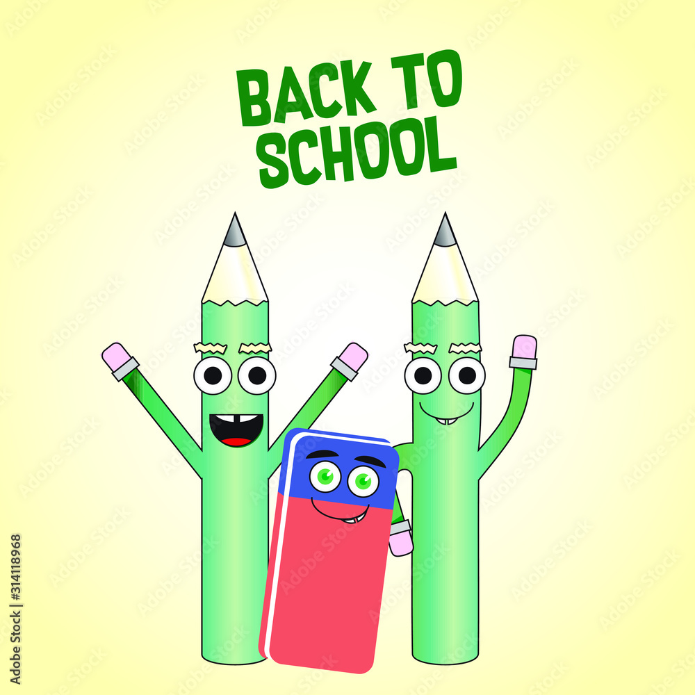 Happy cartoon pencils. Vector illustration isolated on white background ...