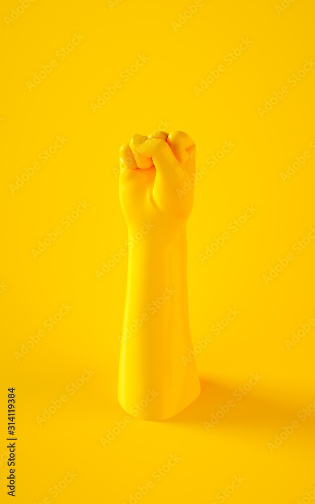 3d rendering illustration of yellow hand fist. Human body parts. Power ...