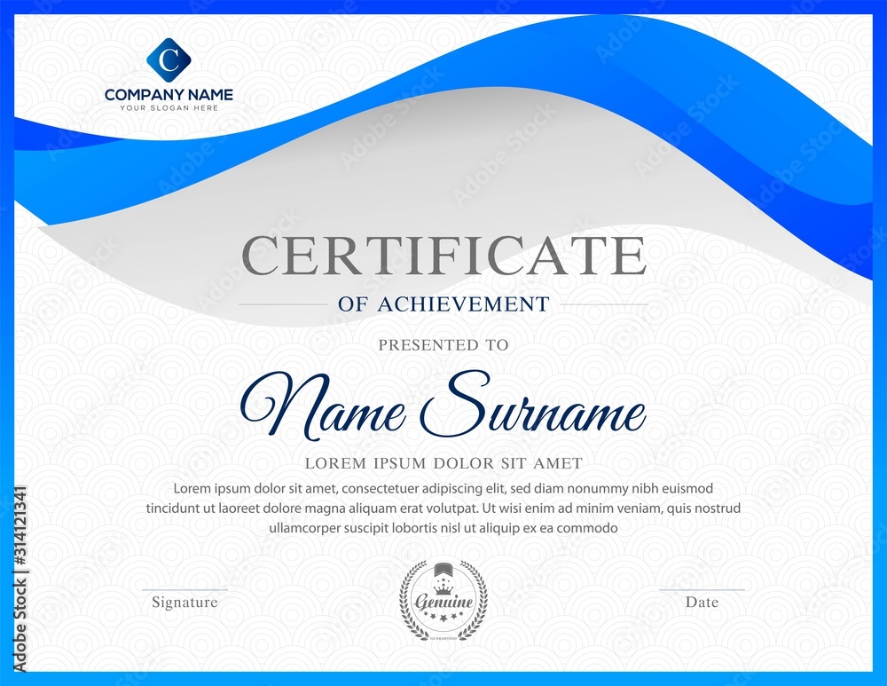 Blue Certificate. Template diploma currency border. Award background ...