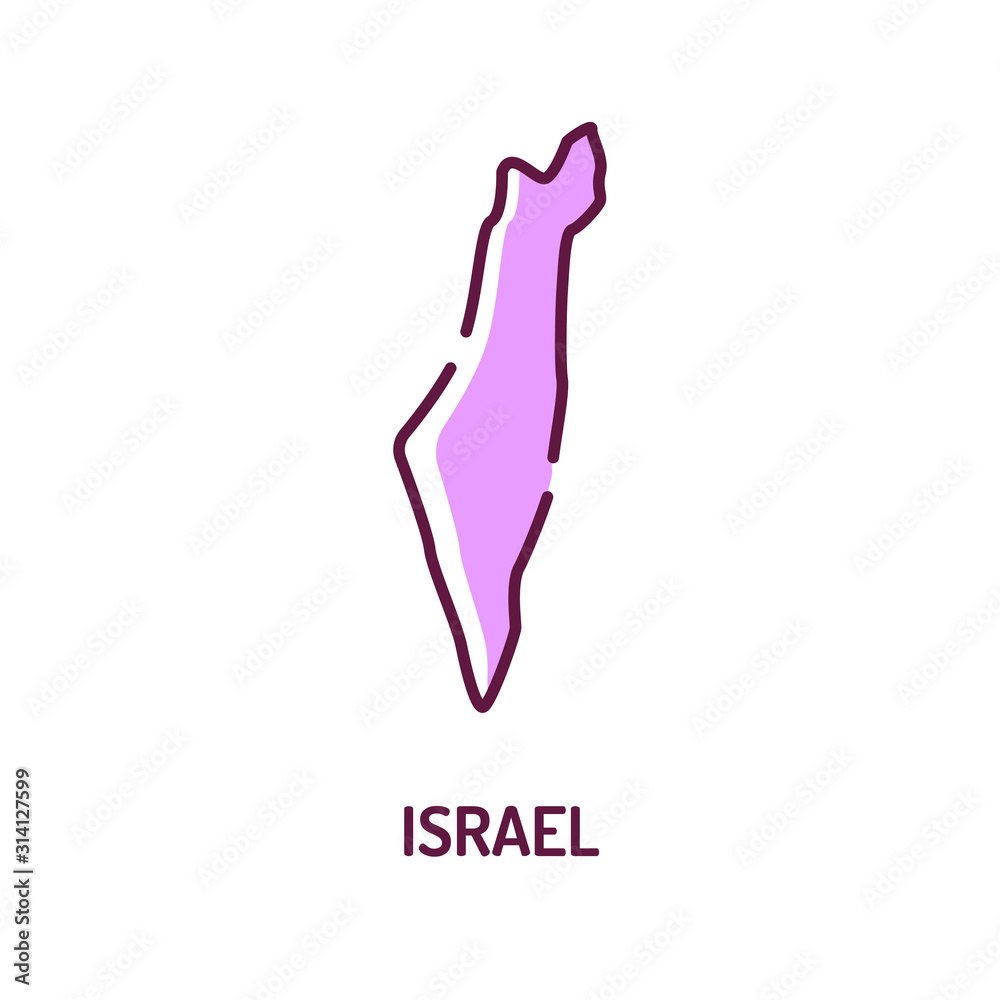 Israel map color line icon. Border of the country. Pictogram for web ...