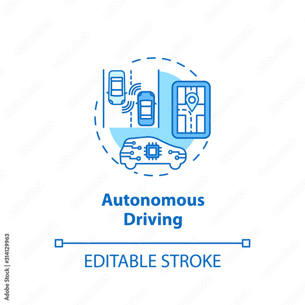 Autonomus driving concept icon. Smart car. Unmanned vehicles idea thin ...