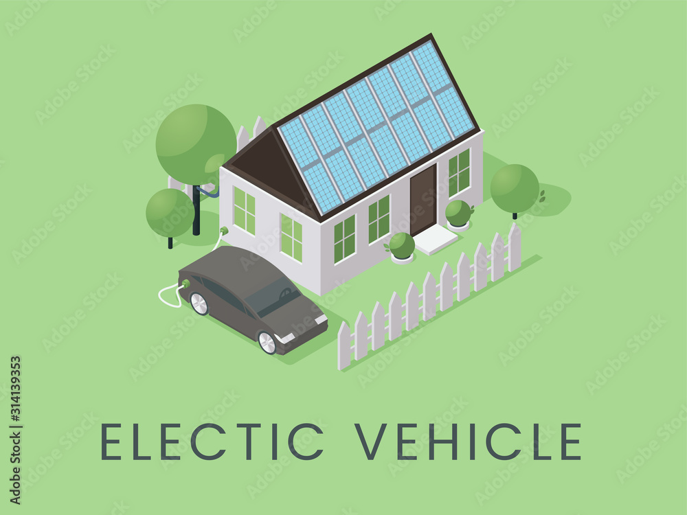 Electric vehicle flat banner vector template. Environmentally safe, eco ...