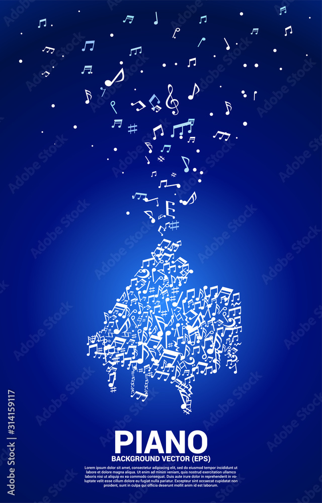 Vector music melody note dancing flow shape piano icon . Concept ...
