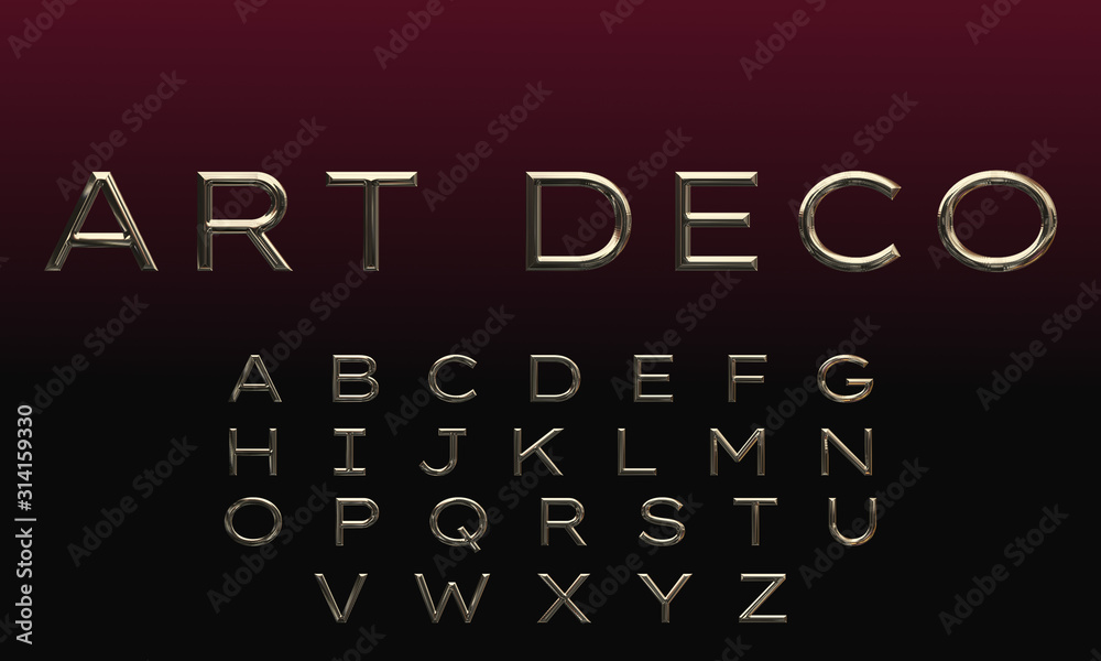 Alphabet letter set with metallic gold texture, art deco font, 3D ...