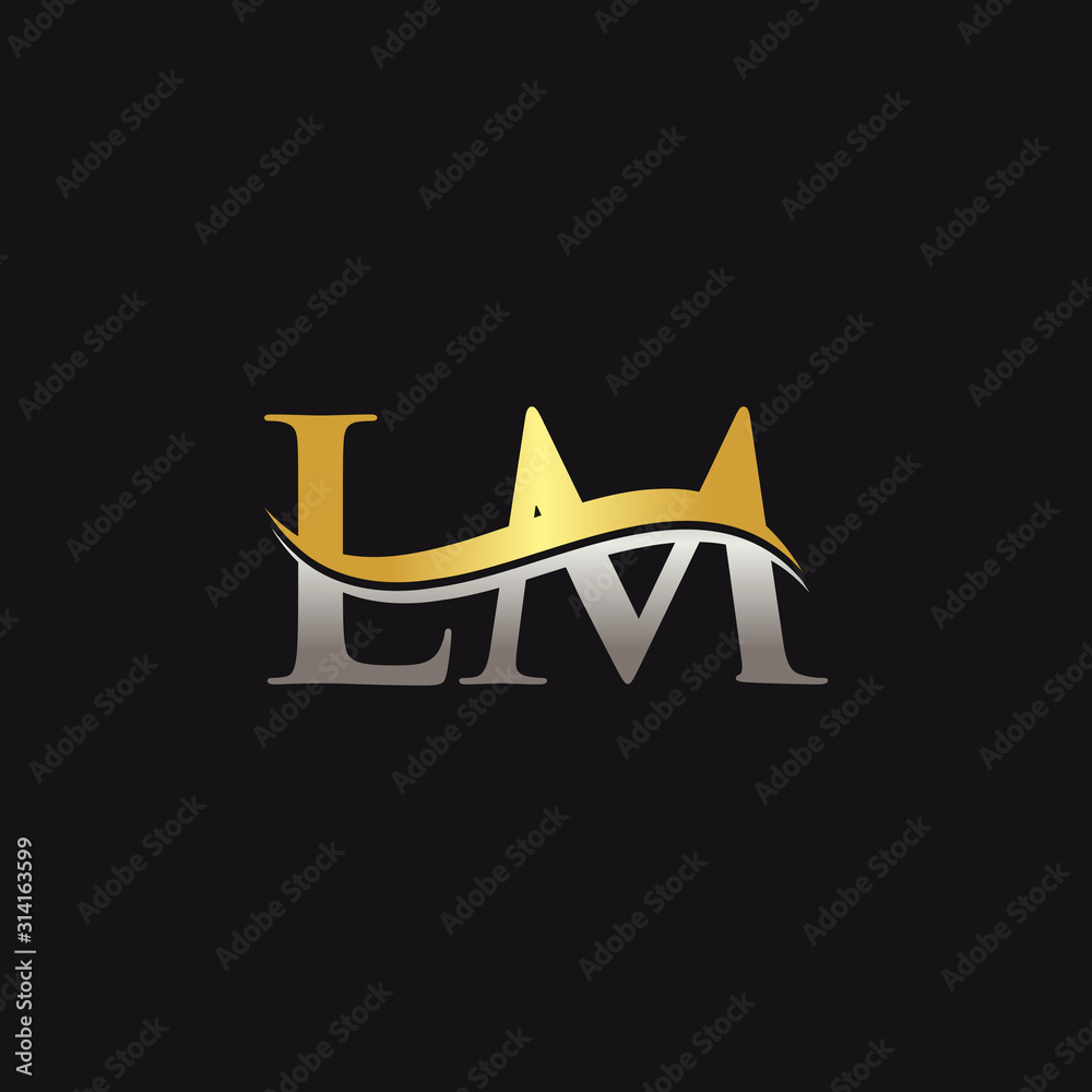 Initial Gold And Silver letter LM Logo Design with black Background ...