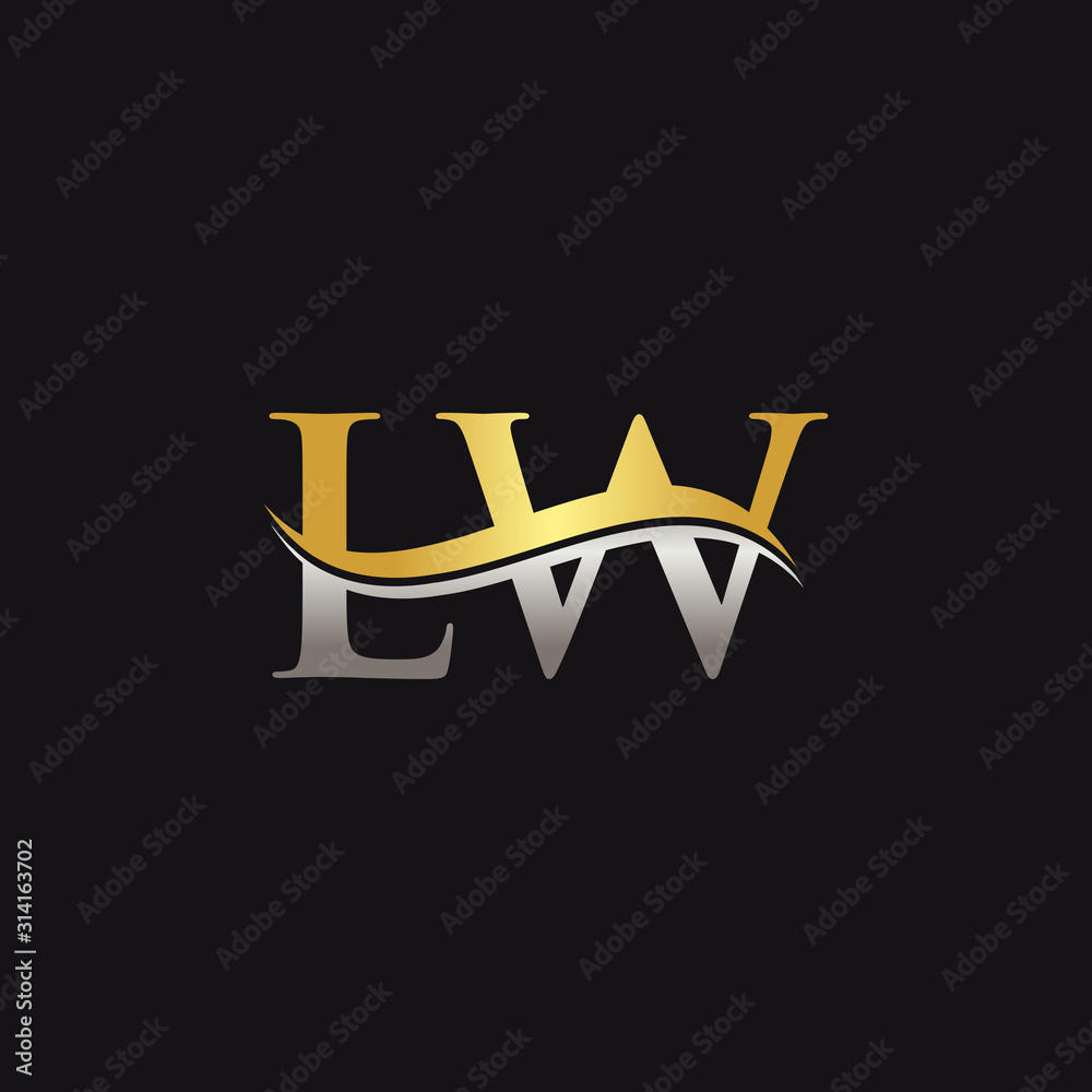 Initial Gold And Silver letter LW Logo Design with black Background ...