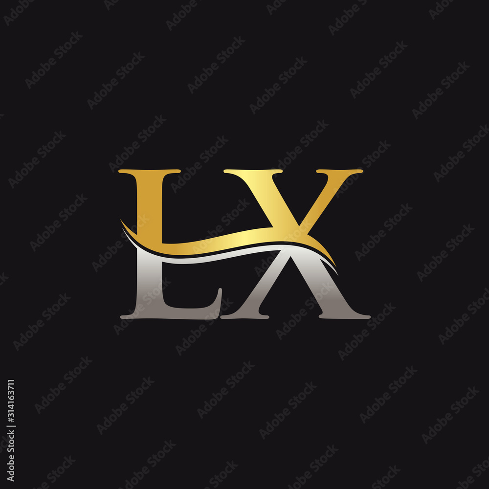 Initial Gold And Silver letter LX Logo Design with black Background ...