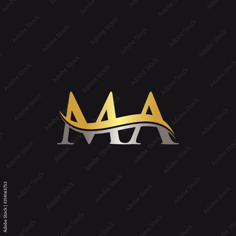 Initial Gold And Silver letter MA Logo Design with black Background ...