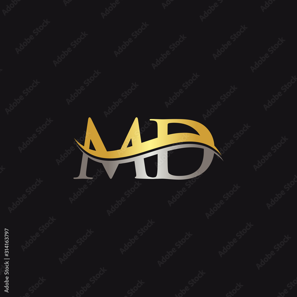 Initial Gold And Silver letter MD Logo Design with black Background ...